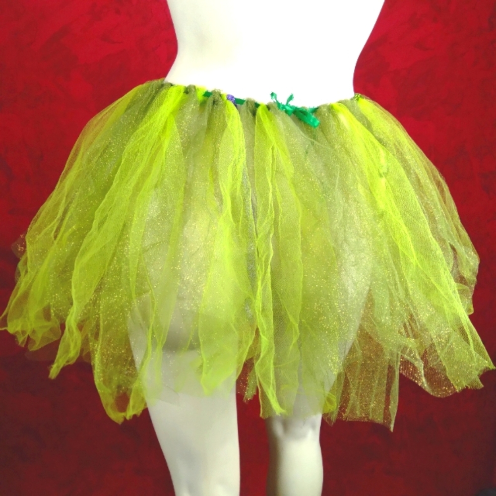 Tinkerbell Costume With Tule Tutu And White Mesh Sequ… - Gem